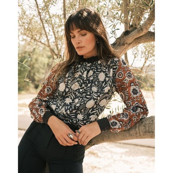 Cleobella | Tops | Cleobella Mixed Floral Blockprint Button Down Shirt ...